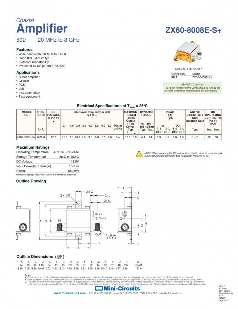 ZX60-8008E-S+ datasheet page 1