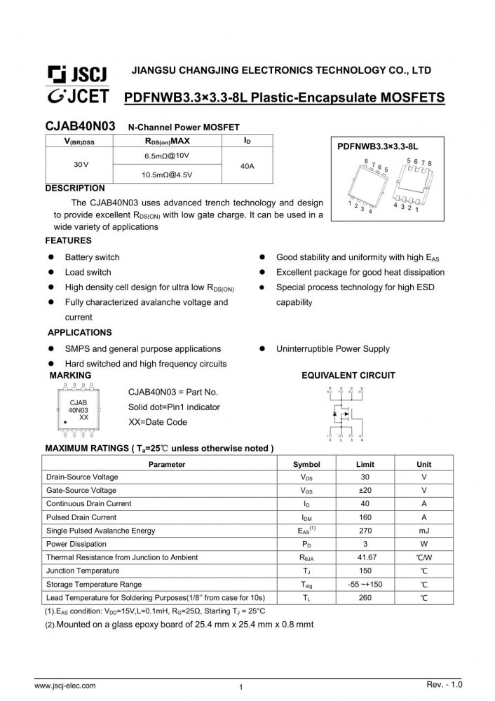 CJAB40N03 datasheet page 1