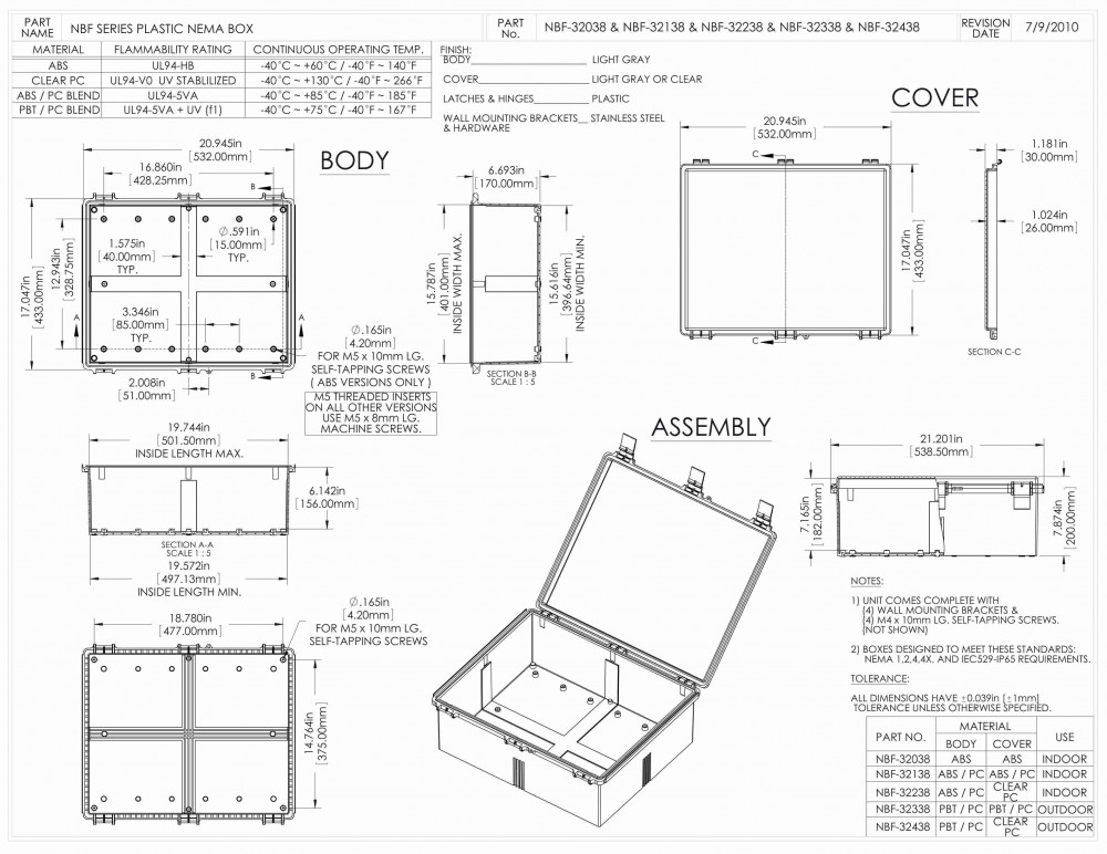 Bud Industries NBF series product drawing preview