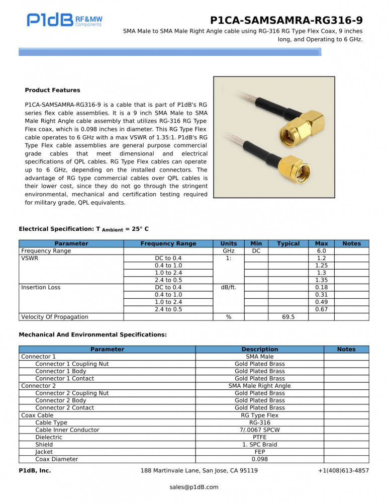 P1CA-SAMSAMRA-RG316-9 product documentation image, page 1