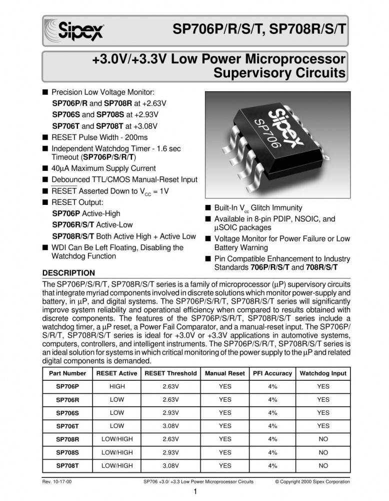 SP708TE datasheet page 1