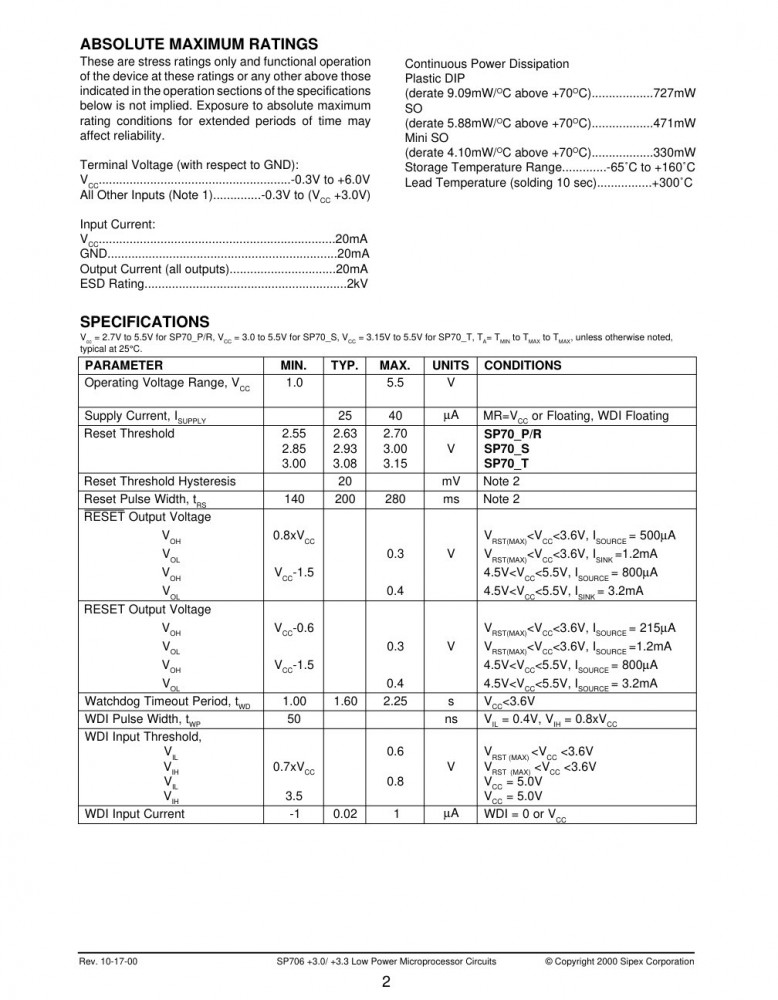 SP708TE datasheet page 2