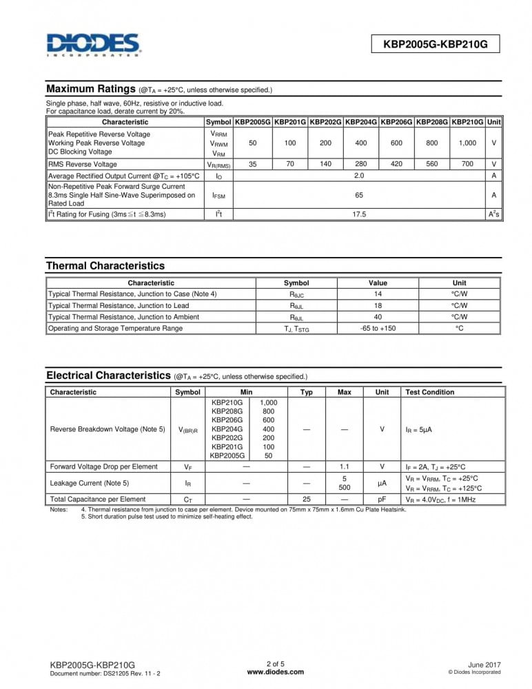 KBP208G datasheet page 2