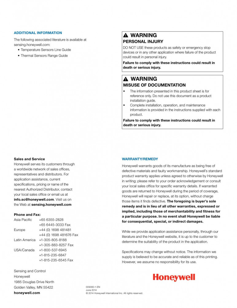 Honeywell HEL-700 Series datasheet page 7