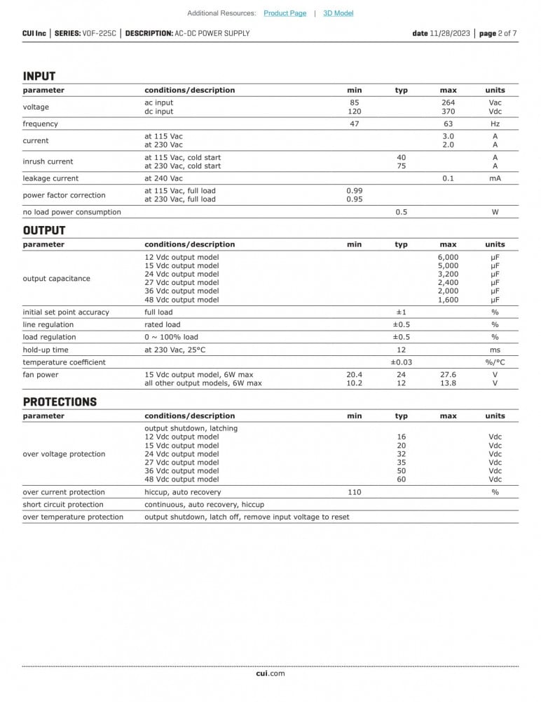 VOF-225C-12-CNF datasheet page 2