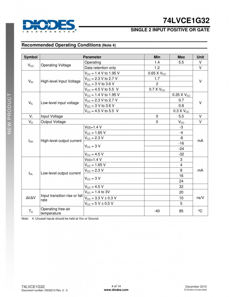 74LVCE1G32FZ4-7 datasheet page 4
