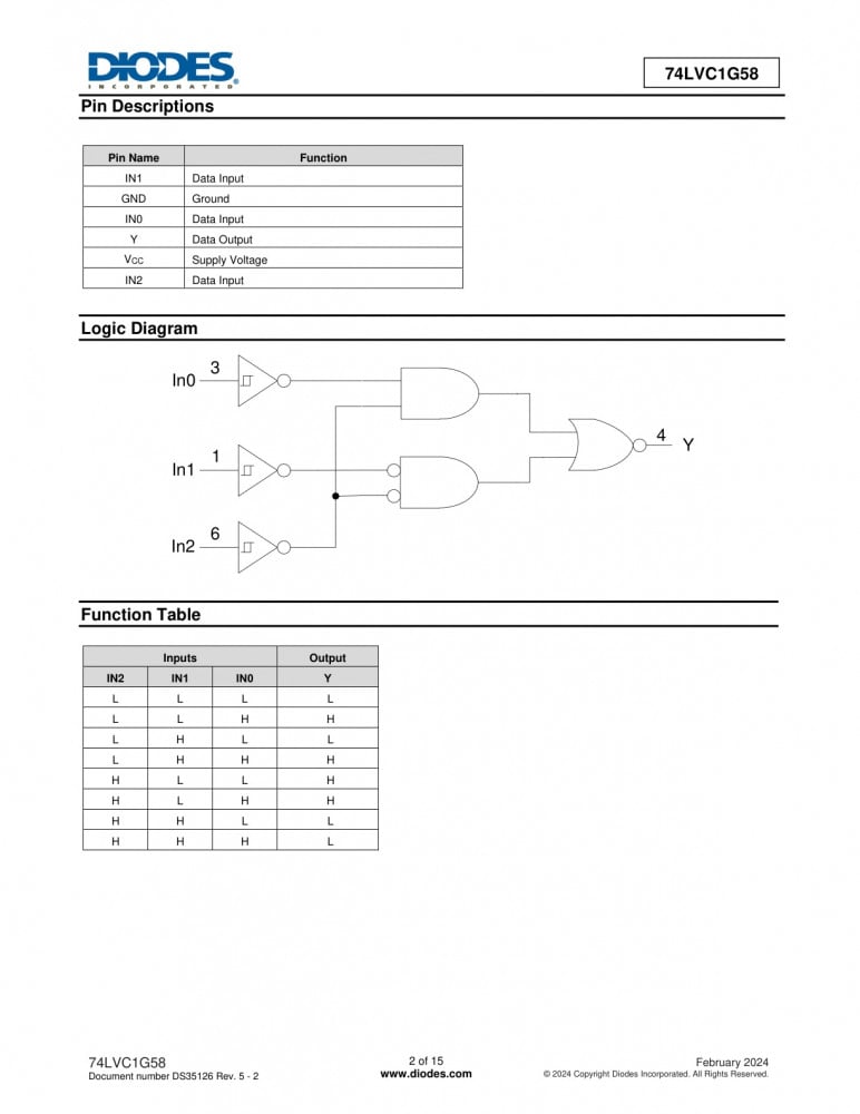 74LVC1G58FZ4-7 datasheet page 2