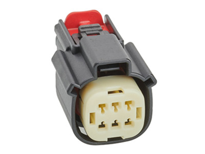 MX150 Mat-Sealed Female Connector Assembly, Dual Row, 6 Circuits, Keying Option C, with Connector Position Assurance, Dark Gray