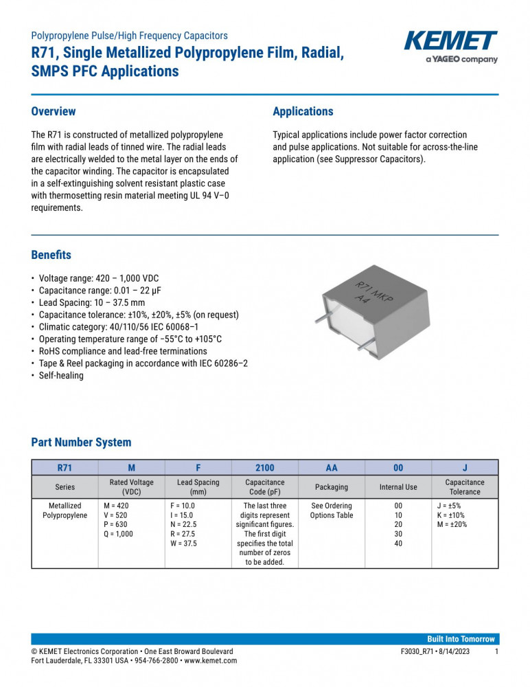 KEMET R71 datasheet page 1