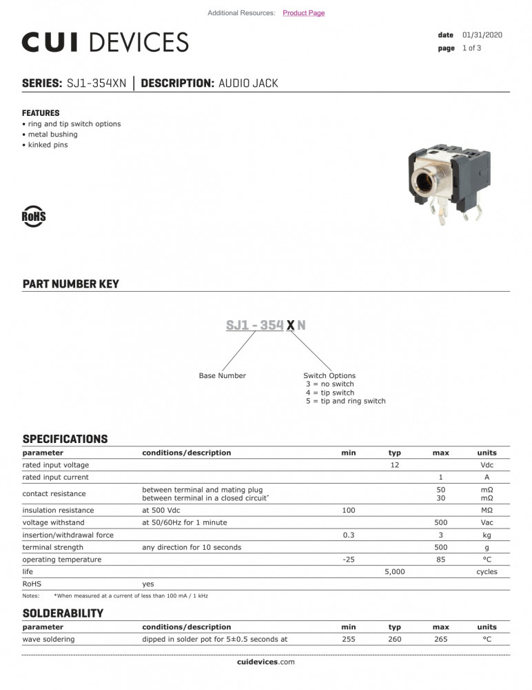CUI SJ1-3543N datasheet page 1