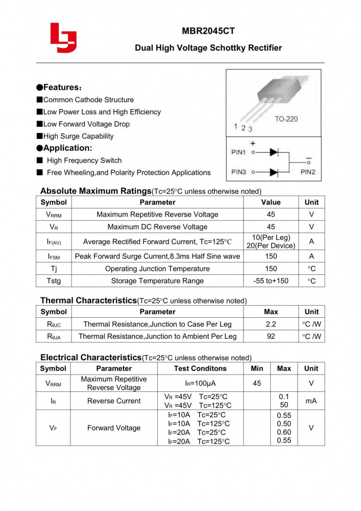 MBR2045CT datasheet page 1