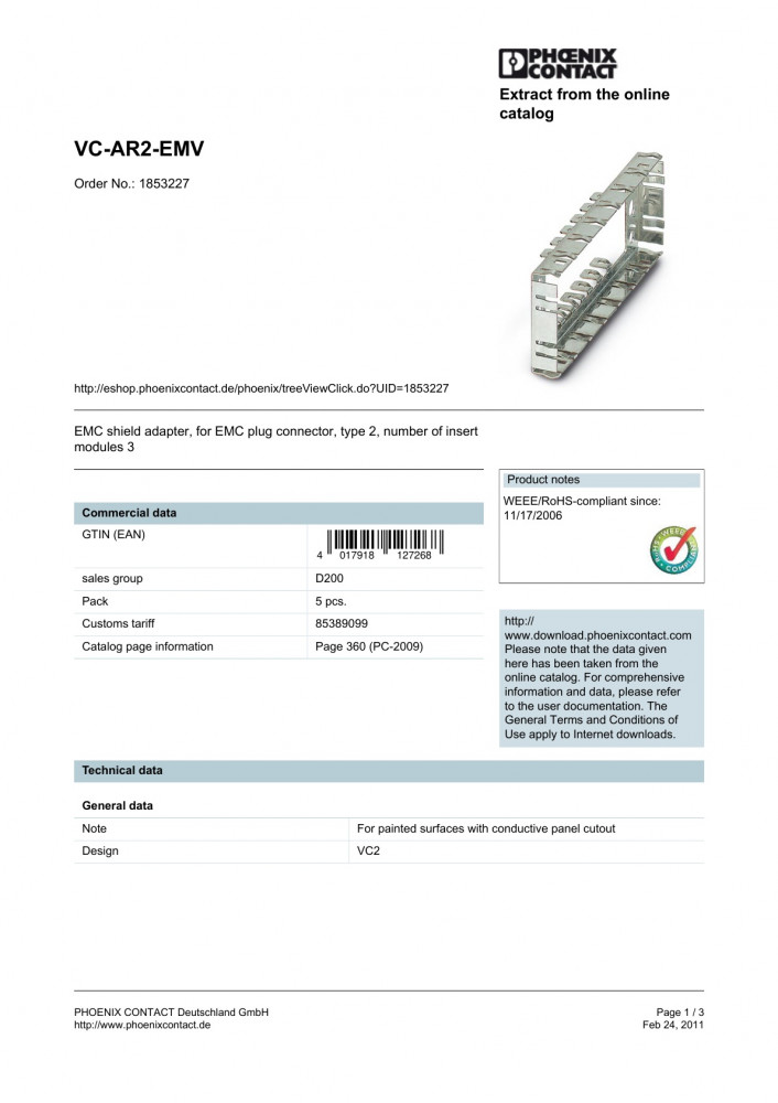Phoenix Contact VC-AR2-EMV technical document page 1