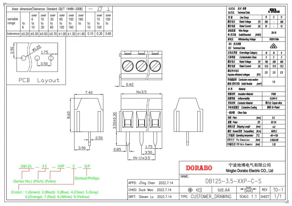 DORABO DB125-3.5-9P-GN-S technical drawing
