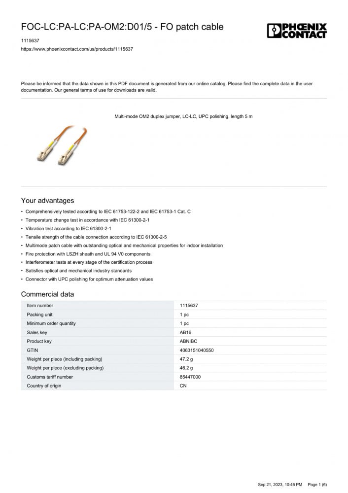 Phoenix Contact 1115637 document page 1