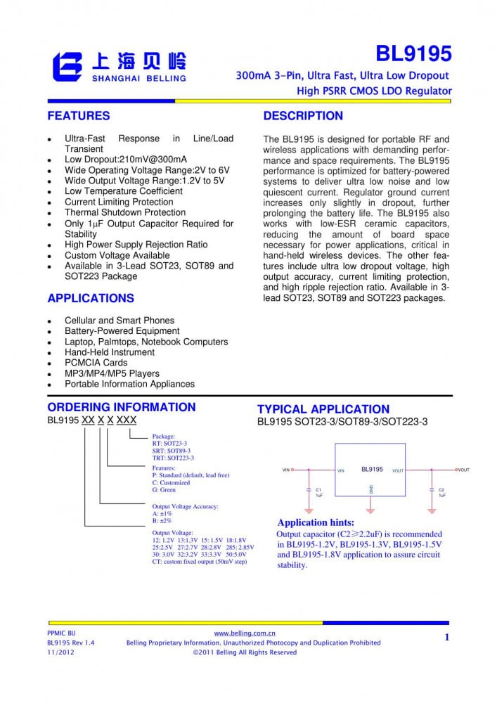BL9195 datasheet page 1