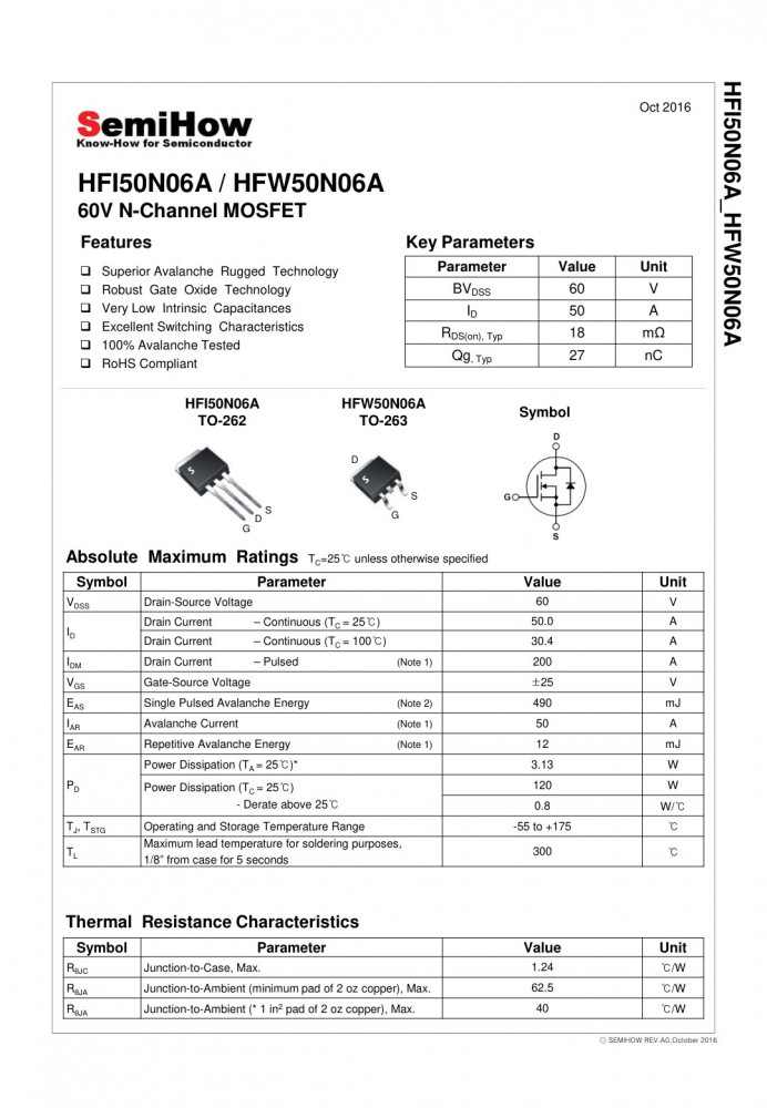 HFW50N06A datasheet page 1