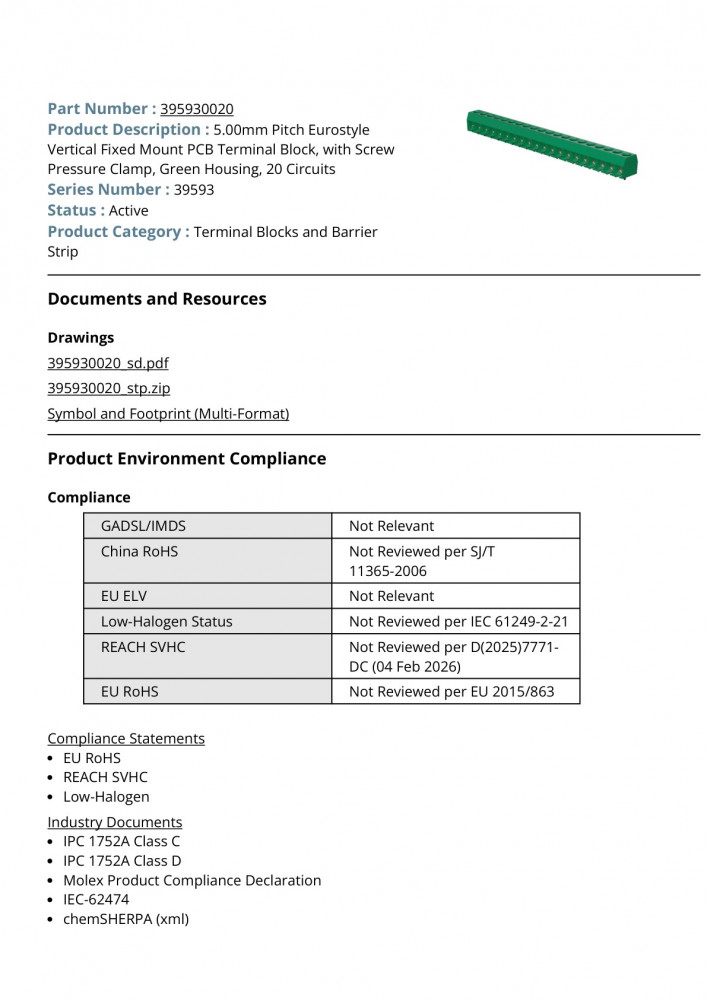 MOLEX 395930020 technical document image, page 1