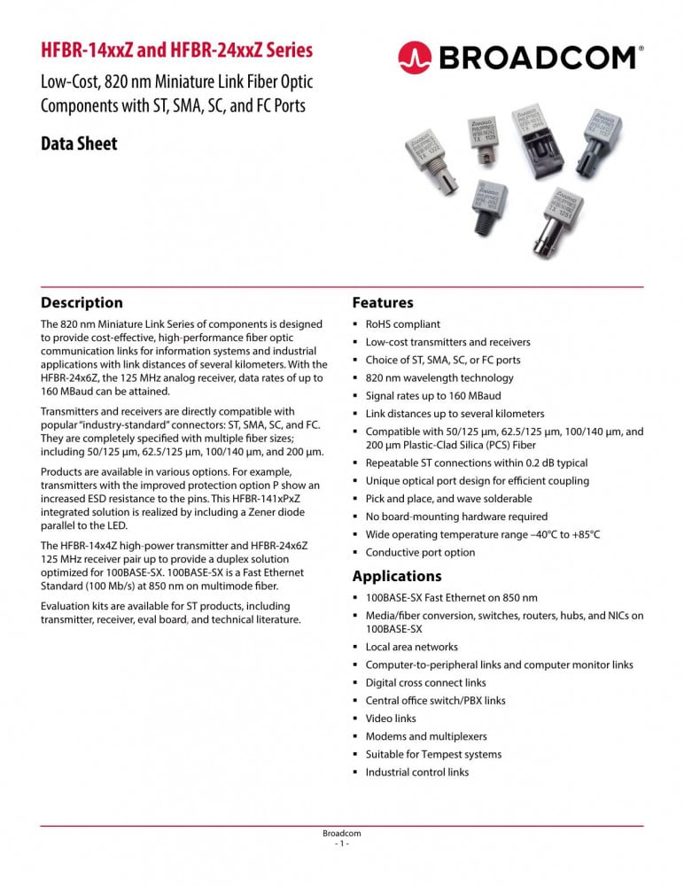 HFBR-1414MZ datasheet page 1