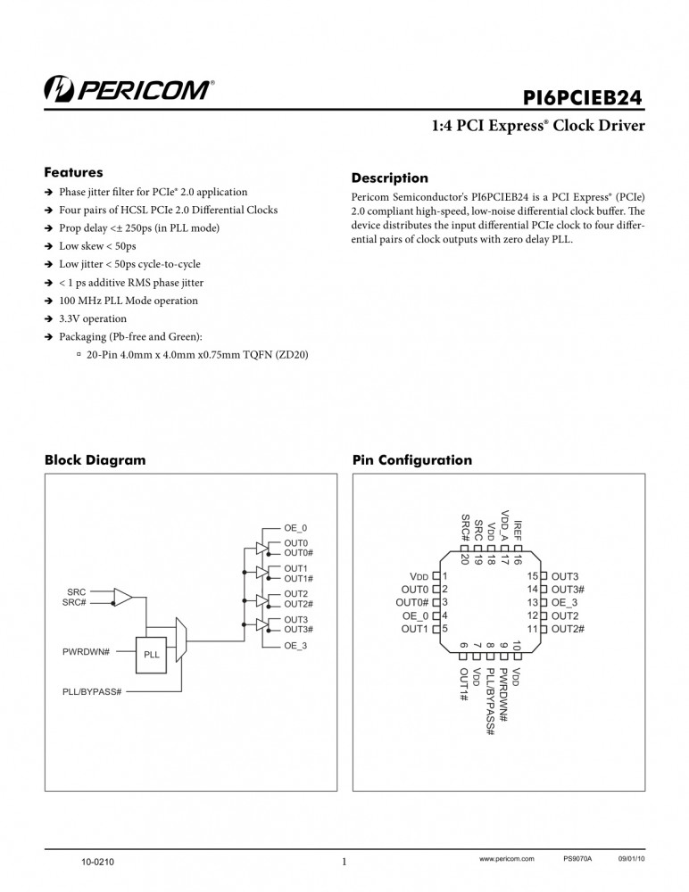 PI6PCIEB24ZDEX datasheet page 1