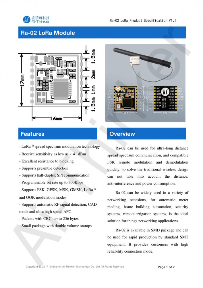 Ai-Thinker Ra-02 LoRa module product image