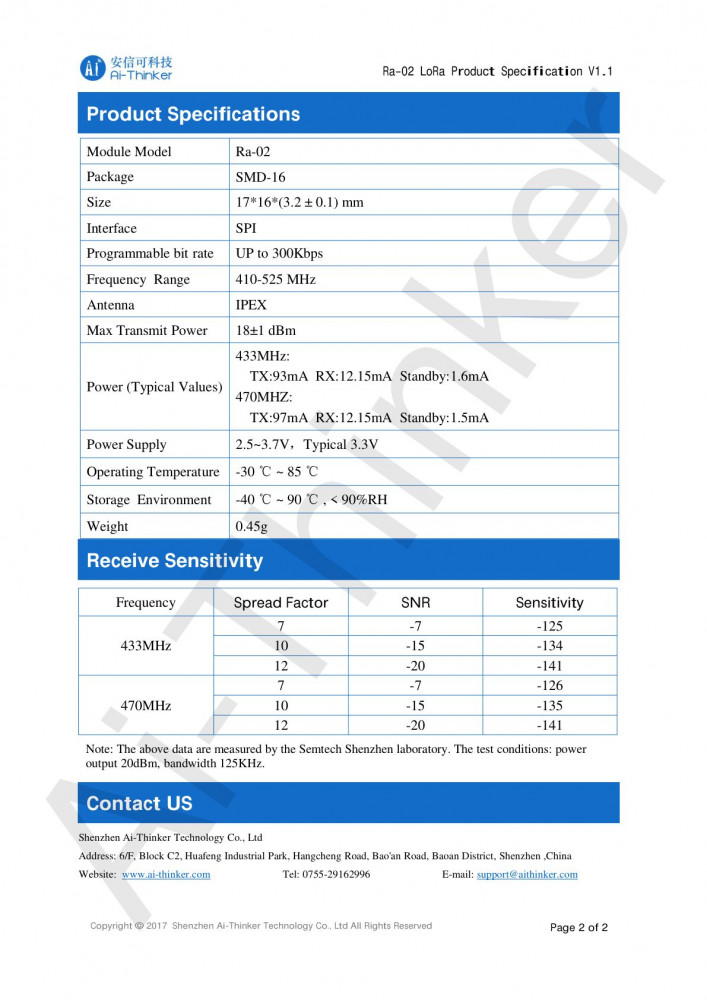 Ra-02 product specification page 2