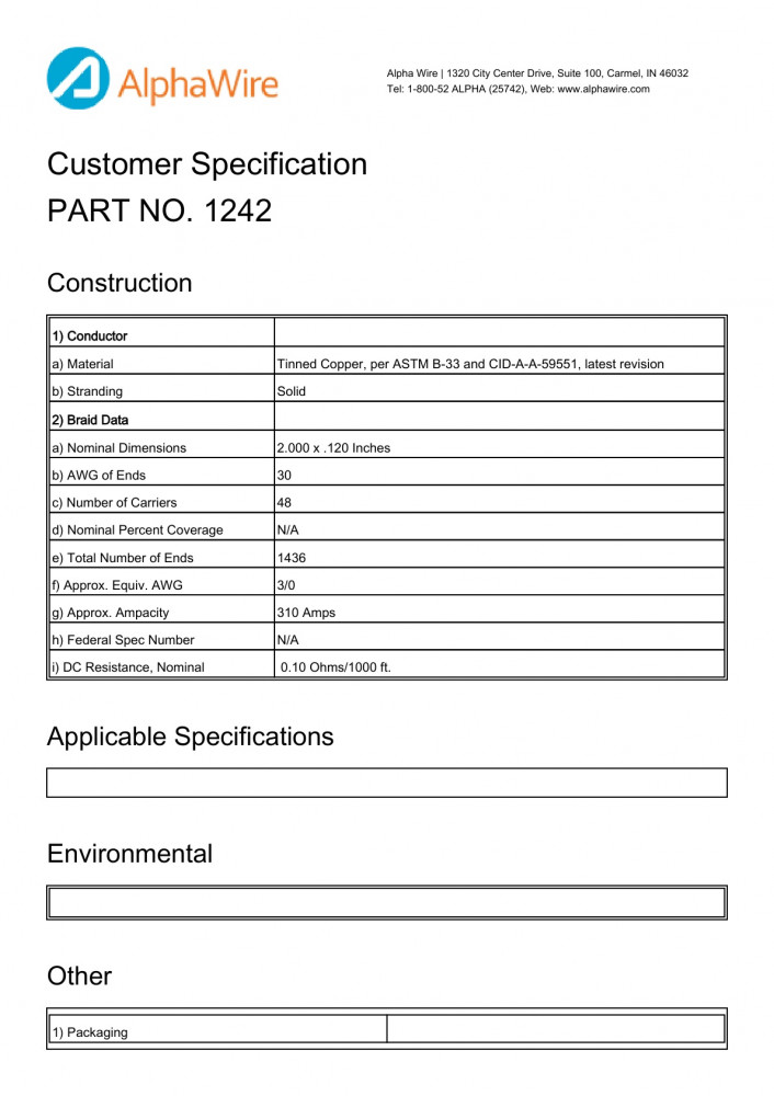 Alpha Wire 1242 SV005 technical document page 1