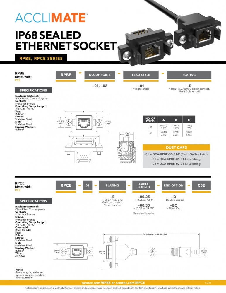 Samtec RPBE RPCE series technical document preview