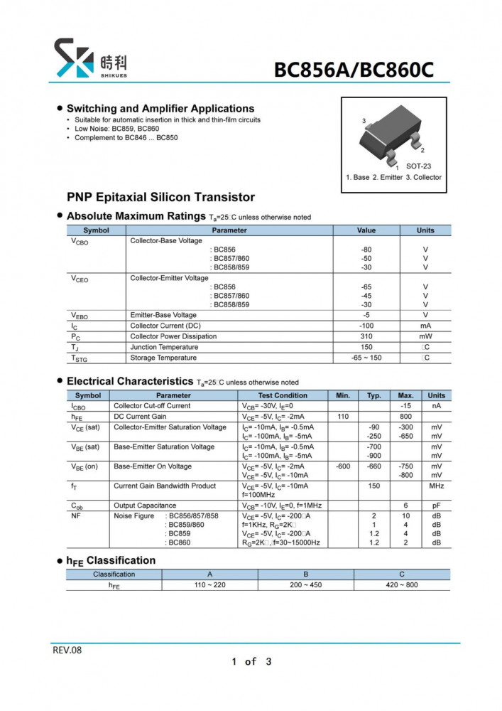 BC860B technical document page 1