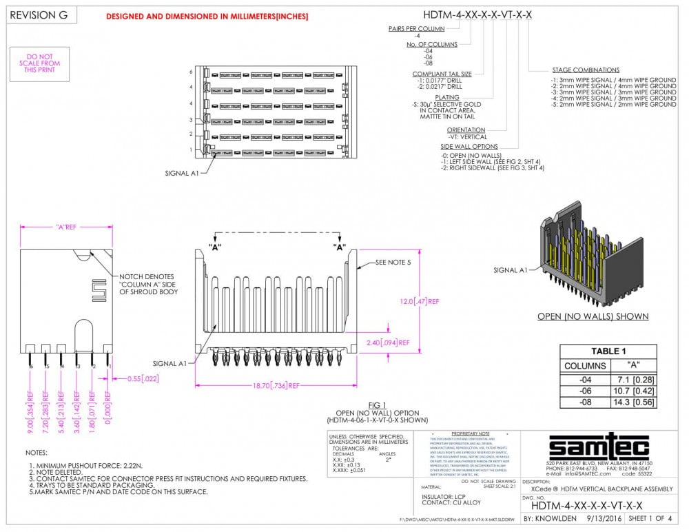 Samtec HDTM drawing sheet 1
