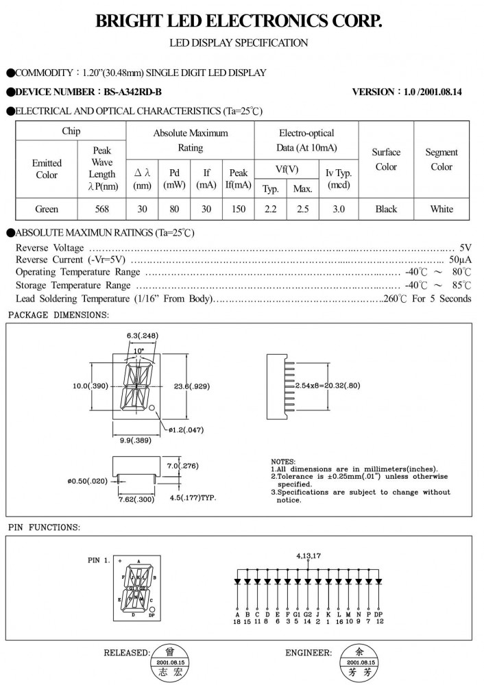 BS-A342RD specification document, page 1