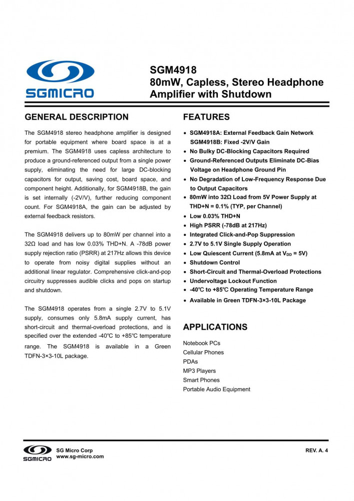 SGM4918B datasheet page 1