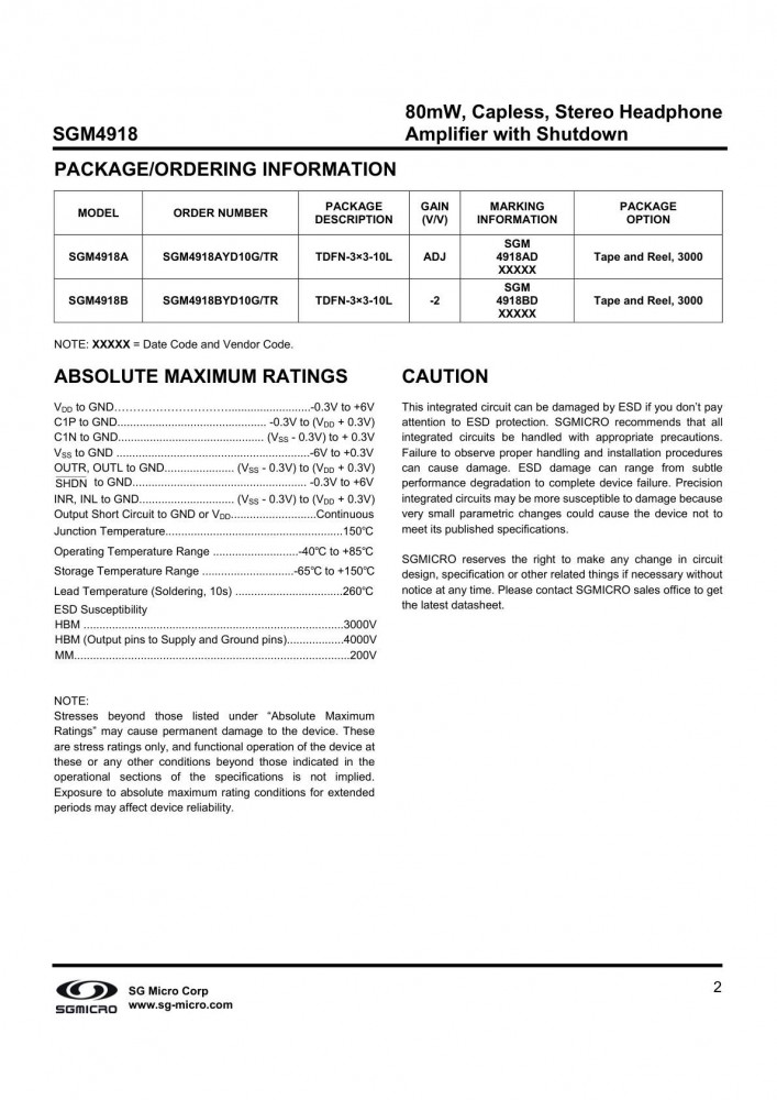 SGM4918B datasheet page 2