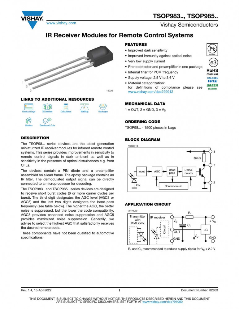 TSOP98540 datasheet page 1