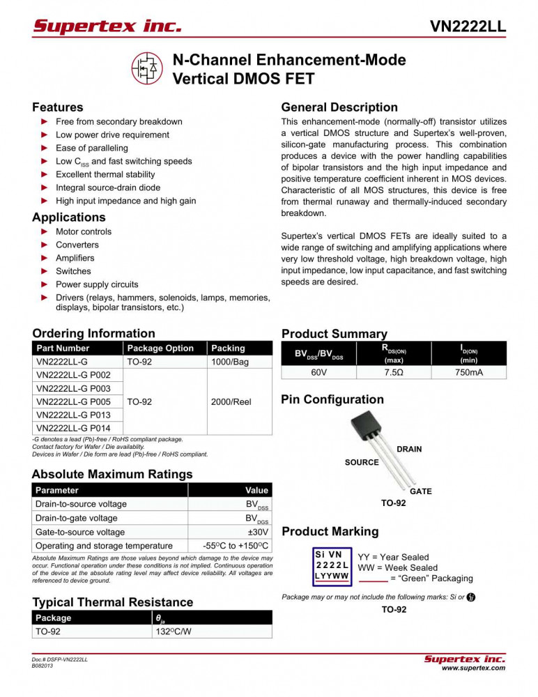 VN2222LL-G-P013 datasheet page 1