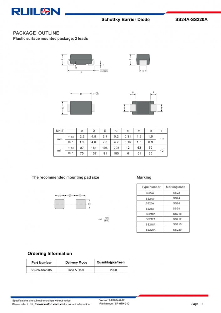 RUILON SS210A datasheet page 3