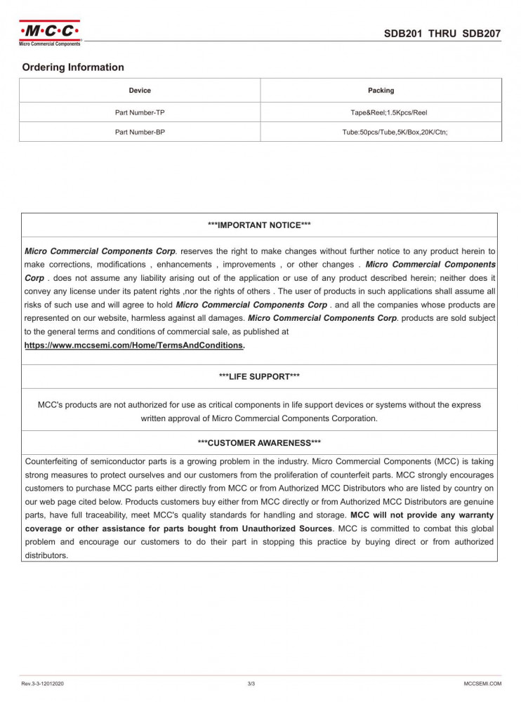 MCC SDB201-TP datasheet page 3