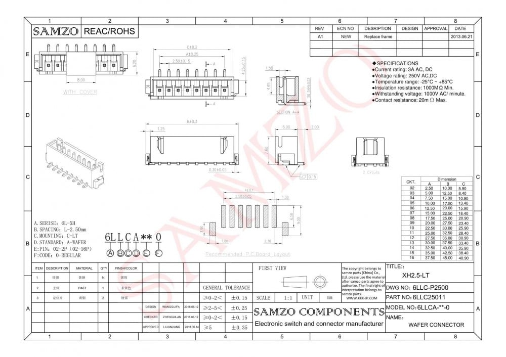 SAMZO 6LLCA030 technical drawing