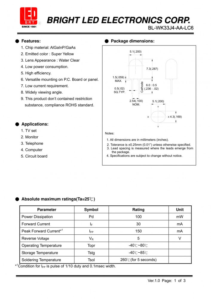 BL-WK33J4 datasheet page 1