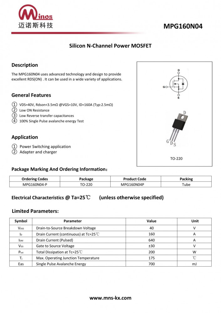 MPG160N04P datasheet page 1