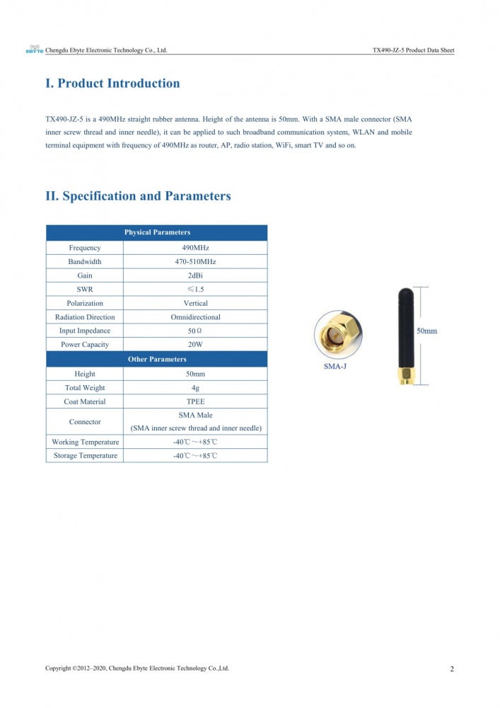 TX490-JZ-5 product data sheet page 2