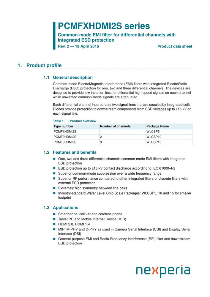 PCMF1HDMI2SZ datasheet page 1