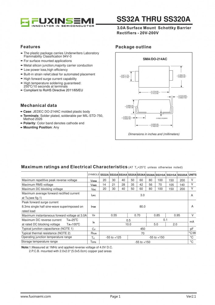 SS34A datasheet page 1
