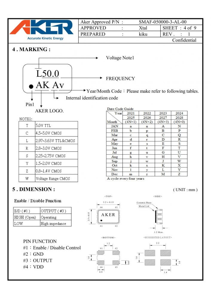 SMAF-050000-3-AL-00 dimension and pinout page
