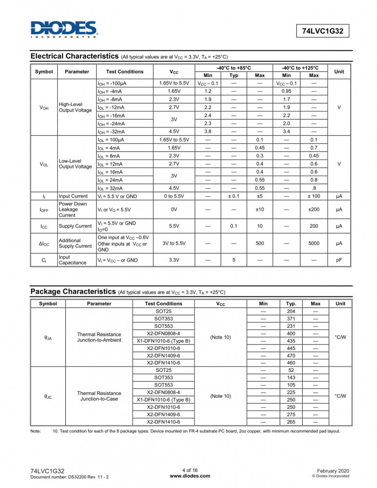 74LVC1G32FW4-7 technical document page 4