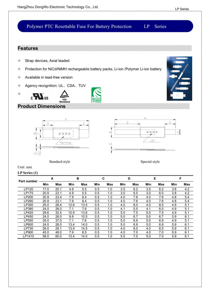 LP Series technical document, page 1