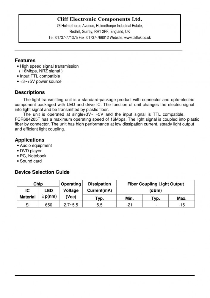 FCR684205T datasheet page 2