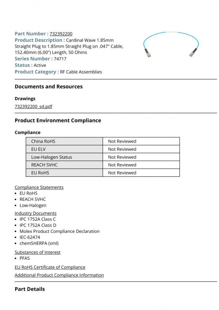 MOLEX 732392200 product drawing, page 1