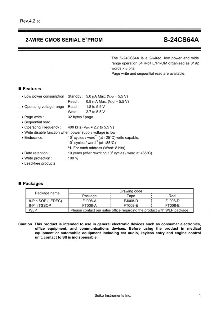 S-24CS64A0I-T8T1G datasheet page 1