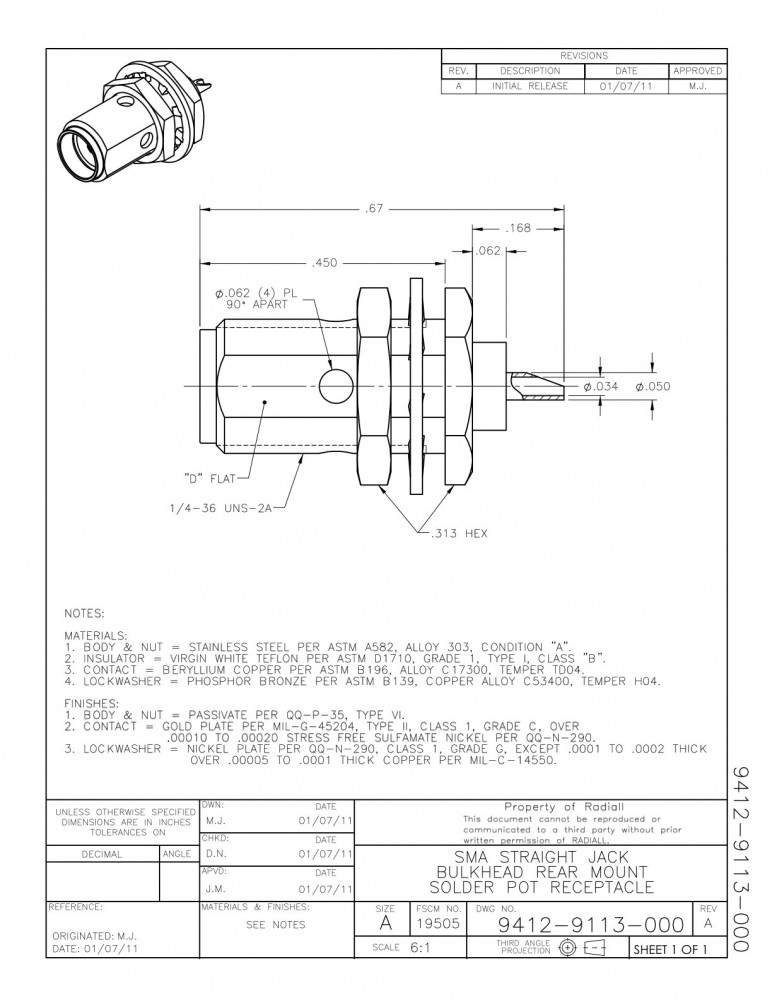 Radiall 9412-9113-000 product drawing