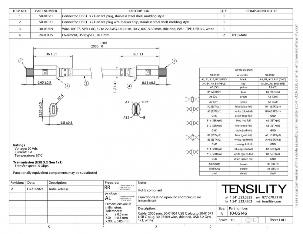 Tensility International 10-06146 cable assembly drawing
